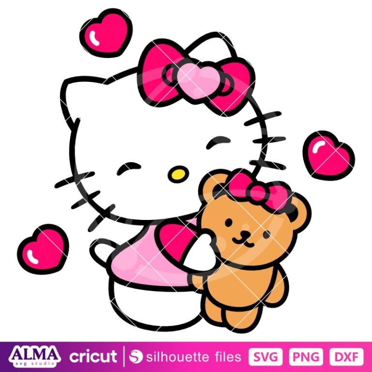 Hello Kitty Valentine Teddy Bear Svg, Valentine’s Day Svg, Sanrio ...